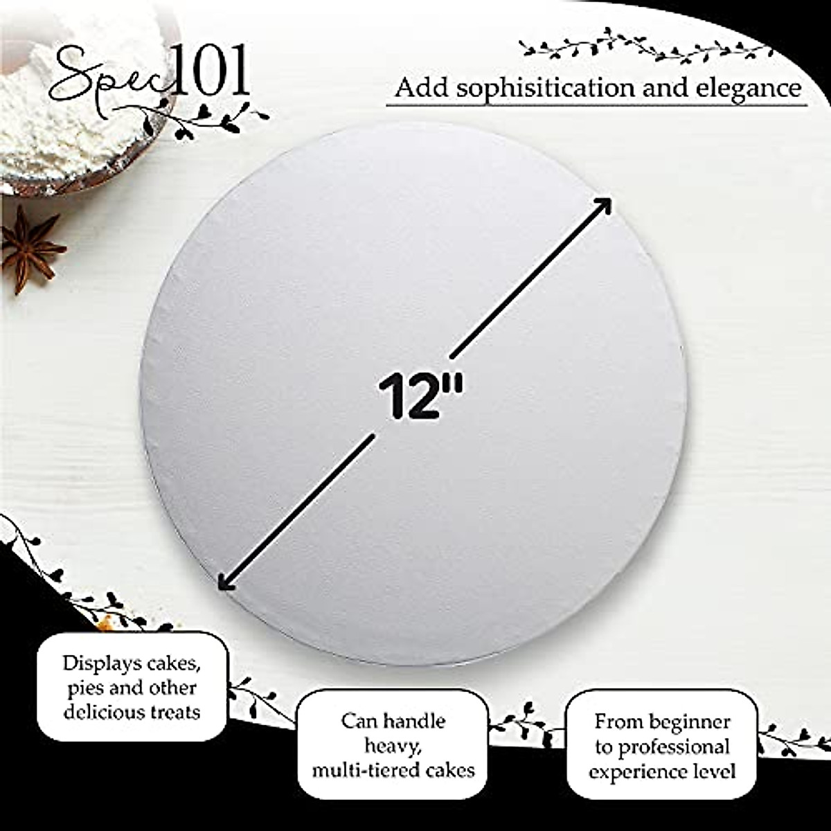 MOVINGSHOOT Spec101 Round Cake Drums, 12 Inch - 12pk White Cake Drum Boards with 1/2-Inch Thick Smooth-Edges