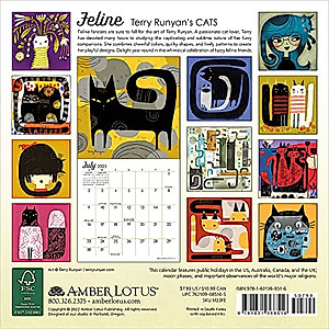 Feline 2023 Mini Wall Calendar: Terry Runyan's Cats | Compact 7" x 14" Open | Amber Lotus Publishing