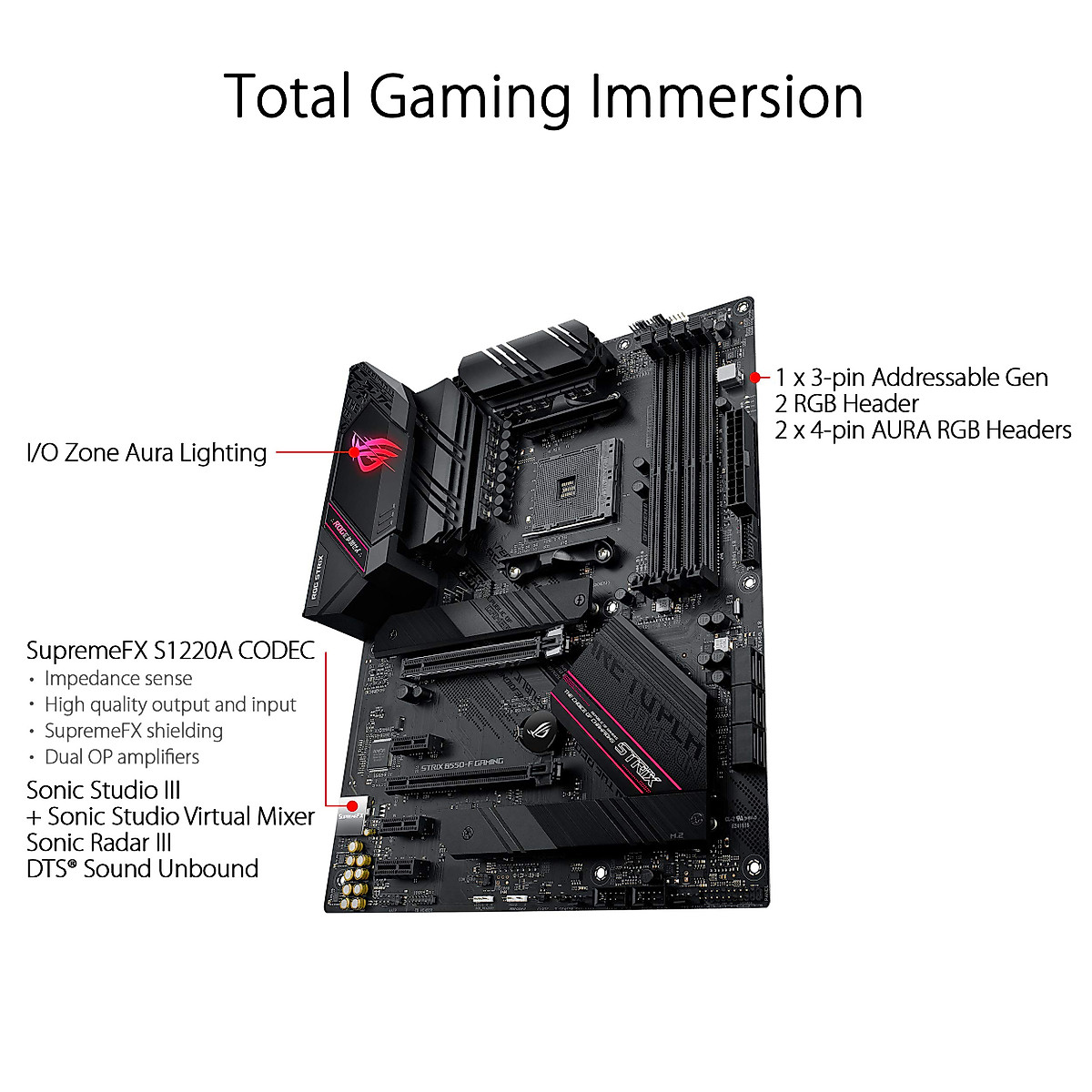 ASUS ROG Strix B550-F Gaming Motherboard Gaming ATX, AMD B550, Socket AM4, DDR4, PCI 4.0, Intel 2.5GB LAN, 2xM.2, ASUS Optimem II, USB 3.2 Gen 2, Aura Sync RGB, Black