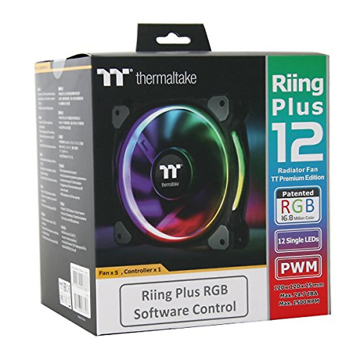 Thermaltake CL-F054-PL12SW-A Riing Plus 12 LED RGB Radiator Fan - Black (Pack of 5)