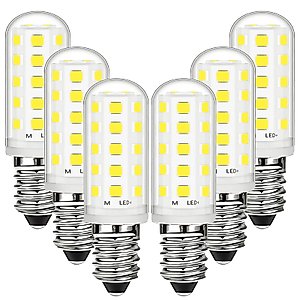 E12 LED Candelabra Bulbs 4W Equivalent to T3 T4 40W E12 Candelabra Base Bulbs, No Flicker Cool White 6000K for Ceiling Fan, Clear Chandelier LED Candle Bulbs, Not Dimmable, AC 120V, Pack of 6