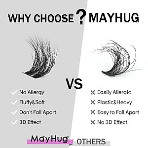 Mayhug Lash Clusters DIY Eyelash Extensions 144 Clusters Lashes D Curl 3D Eyelash Clusters Extensions Fluffy Wispy Lashes Cluster Fluffy Effect & Ultra-Soft & Super Light & DIY at Home (Prism)