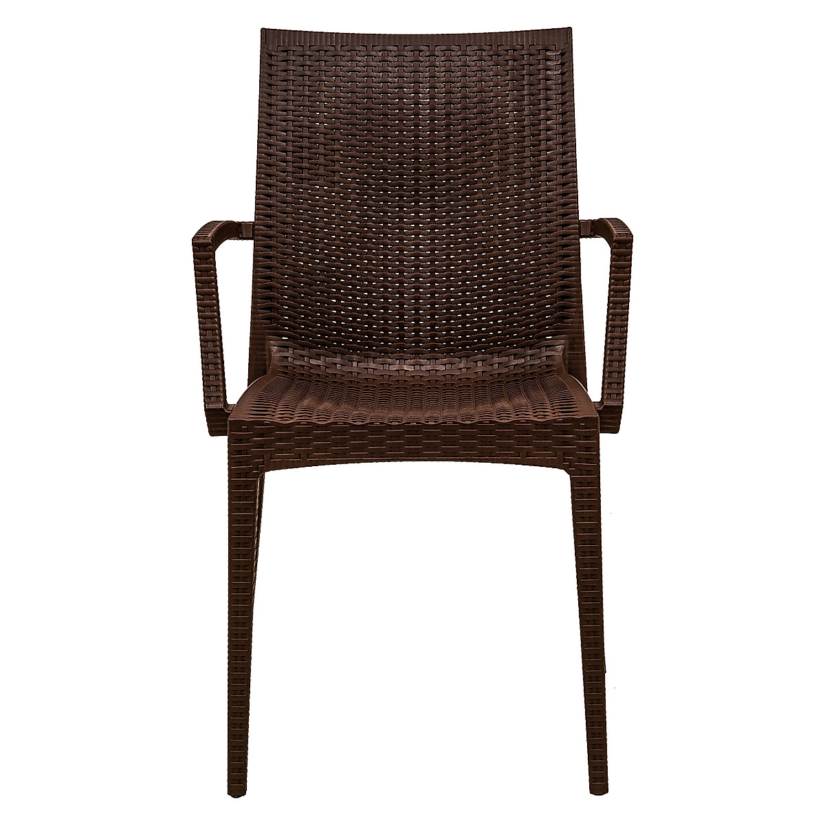 LeisureMod Hickory Weave Indoor Outdoor Patio Dining Side Armchair Set of 4 (Brown)
