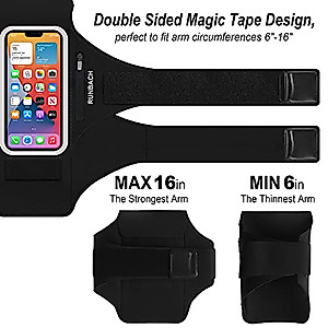 RUNBACH Armband for iPhone 15 Pro Max/15 Plus/iPhone 14 Pro Max/14 Plus/13,12,11 Pro Max/XS Max/iPhone 8/7 /6 Plus,Water Resistant Sport Armband with Zipper Slot for Airpods and Keys (Black)