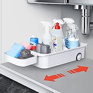 Under Sink Caddy Organizer with Pull Out Fridge Storage Bins Basket for Kitchen Bathroom and Cabinet (8" Wide, White)