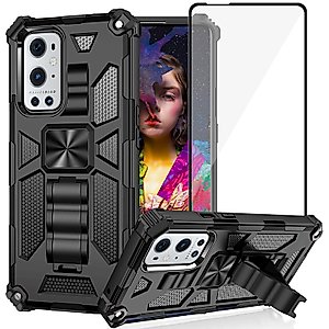 Ailiber Compatible with OnePlus 9 Pro Case with Screen Protector, for Magnetic Car Mount, Kickstand Holder, Rugged Shockproof Bumper Military Grade Protective 1+9+ Phone Cover for OnePlus 9 Pro-Black