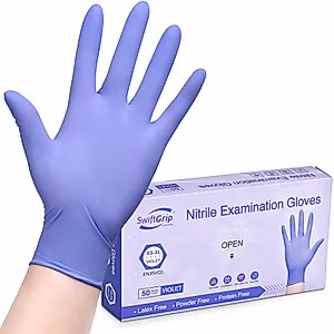 SwiftGrip Disposable Nitrile Exam Gloves, 3-mil, XS, Box of 50, Violet Nitrile Gloves Disposable Latex Free for Medical, Cleaning, Cooking & Esthetician, Food-Safe, Powder-Free, Non-Sterile, Purple