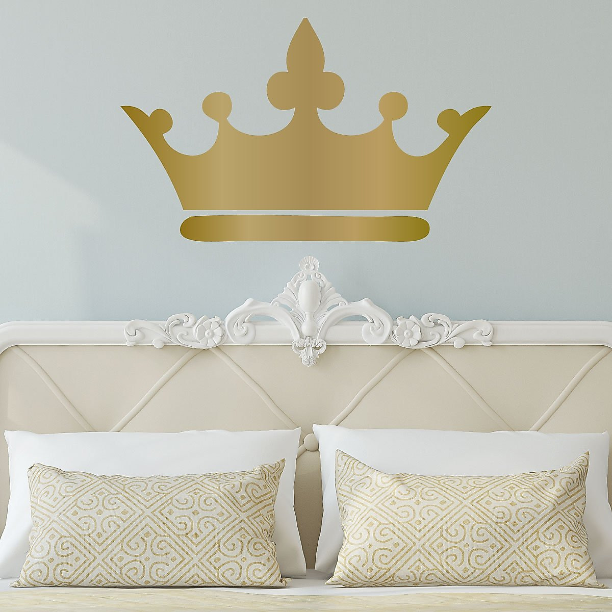 Princess Crown Wall Decal - 25in x 15in Metallic Gold Vinyl Decorative Sticker for Woman's or Girl's Room | Kids Royalty Theme Playroom or Baby Nursery Decor |