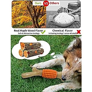 SCHITEC Dog Chew Toy for Aggressive Chewers, Tough Big Nylon & Rubber Teething Stick with Real Bacon Maple Wood Flavor for Large Medium Breed