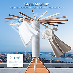 ESARR Cylinder Tripod Drying Rack, Solid Wood Octopus Standing Drying Rack Clothing, Foldable Space Saving Laundry Drying Rack, Collapsible Drying Racks for Laundry Tripod,16 Dry Rods