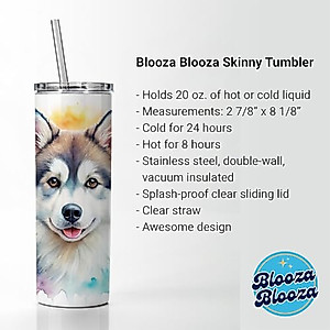 Pomsky Dog Watercolor Style Skinny Tumbler 20oz with Straw Insulated Water Bottle Gift