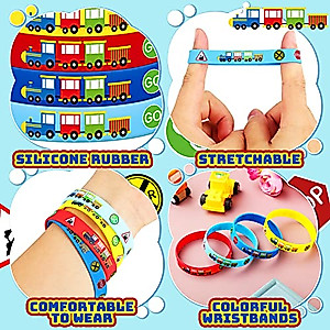 24 Train Silicone Wristbands Railroad Steam Train Silicone Bracelet Train Party Favors Train Birthday Party Supplies Train Birthday Decorations Transportation Traffic Sign Wrist Bands for