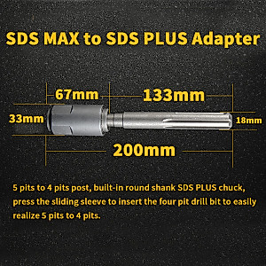 SDS Max to SDS Plus Adapter,Chrome Vanadium Steel Universal Chuck Drill Converter Shank,Power Tools Accessories,Fits All Standard SDS Max Drills,Surface Sandblasting,Help to Prevent Rust