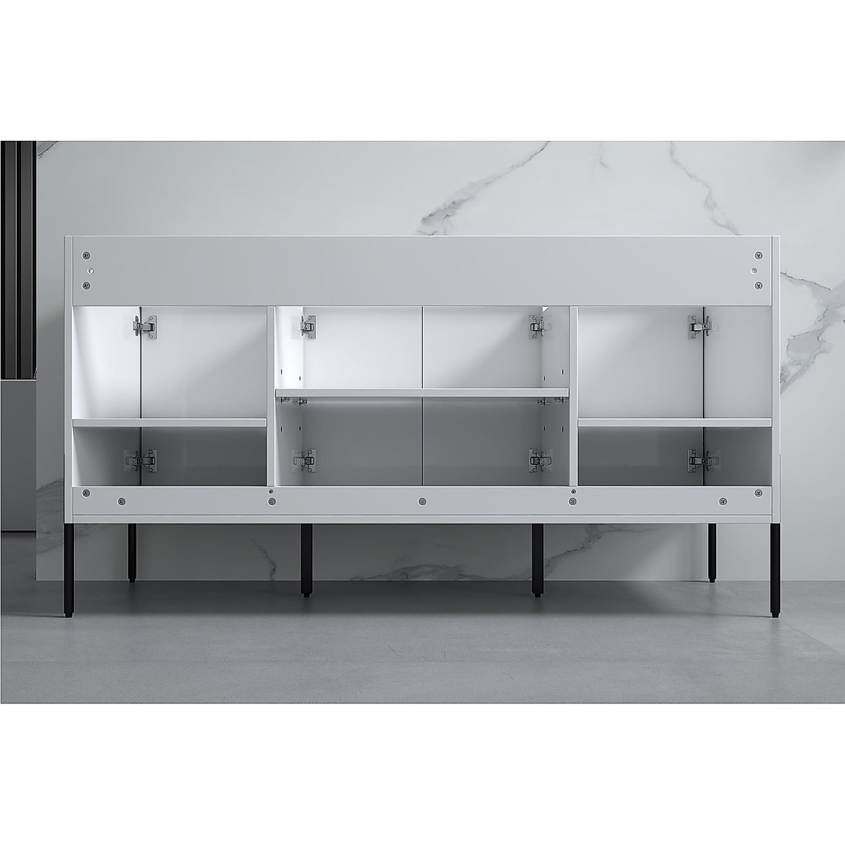 Dowell 60“ Fluted Design Vanity Set – Modern Bathroom Cabinet with Soft-Close Door & Shelf.Glossy White- 0026021V/6122BP