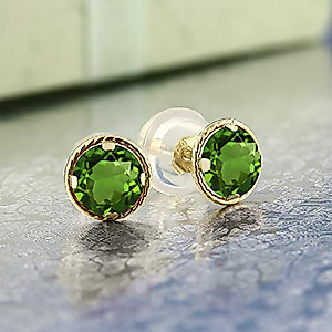 Gem Stone King 14K Yellow Gold Round Gemstone Birthstone Earrings | Round 4MM | Gold Stud Earrings For Women