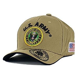 JM WARRIORS US Army Veteran Hat Army Military Official Licensed Adjustable Baseball Cap (Khaki Beige - Flag), One Size
