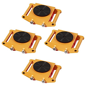 TFCFL 4pcs Machinery Mover with 2pcs Steering Handle, 6T Machinery Skates Dolly, 13200lbs Machinery Moving Skates with 360°Rotation Cap and 4 Rollers, Heavy Duty Industrial Moving Equipment, Yellow