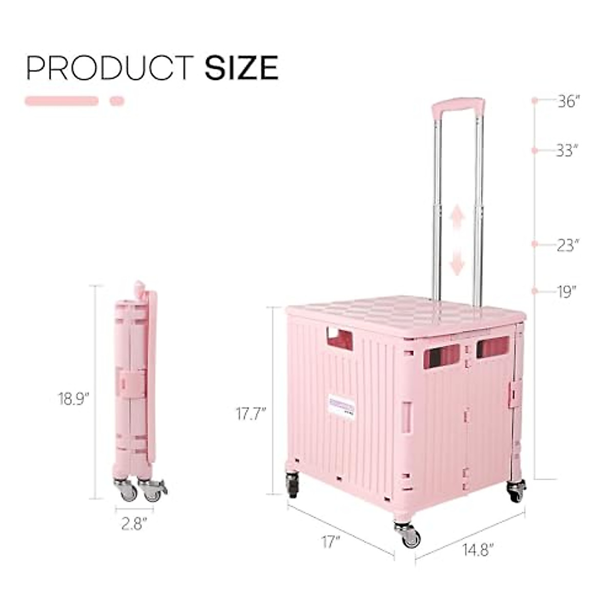 130LB Shopping Cart Folding Utility Cart Collapsible Shopping Handcart w/4 Wheels Rolling (Pink)