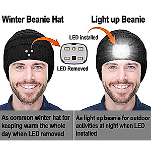 Beanie Winter Hat with Light LED Unique Christmas Hunting Gifts Stocking Stuffers for Men Women Teen Adult Her Black