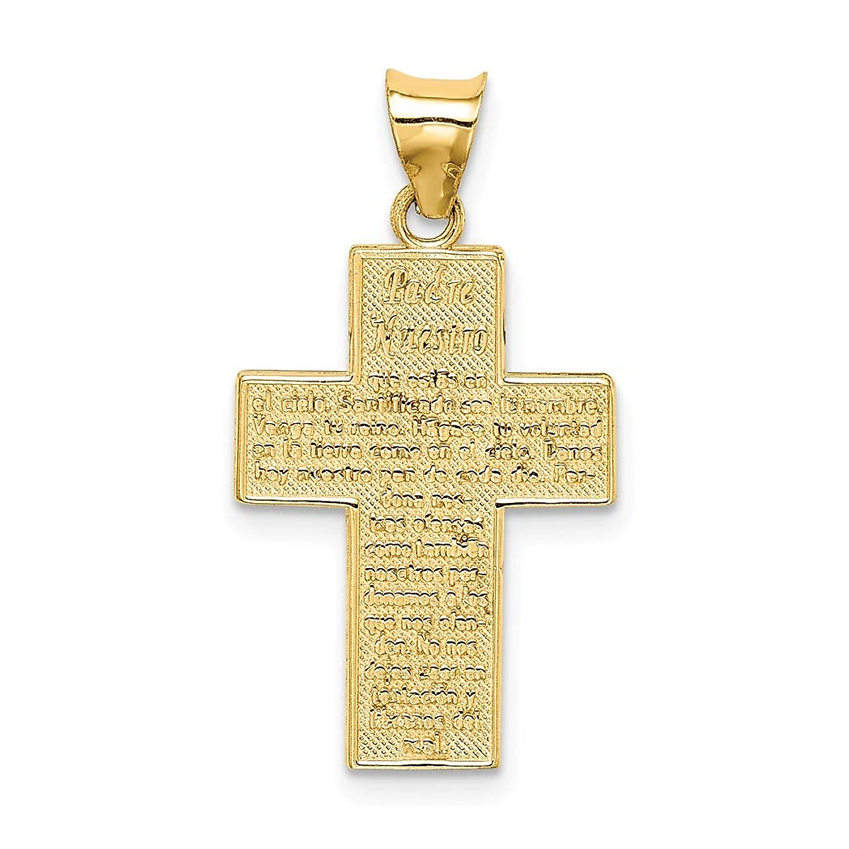 Solid 14k Yellow Gold Textured Reversible Lord's Prayer in Spanish Cross Pendant Charm - 26mm x 14mm