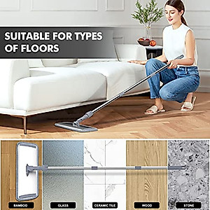 Sunally 18 Inch Professional Microfiber Floor Mop, Wet and Dust Mop with 4 Reusable Mop Pads, Gray