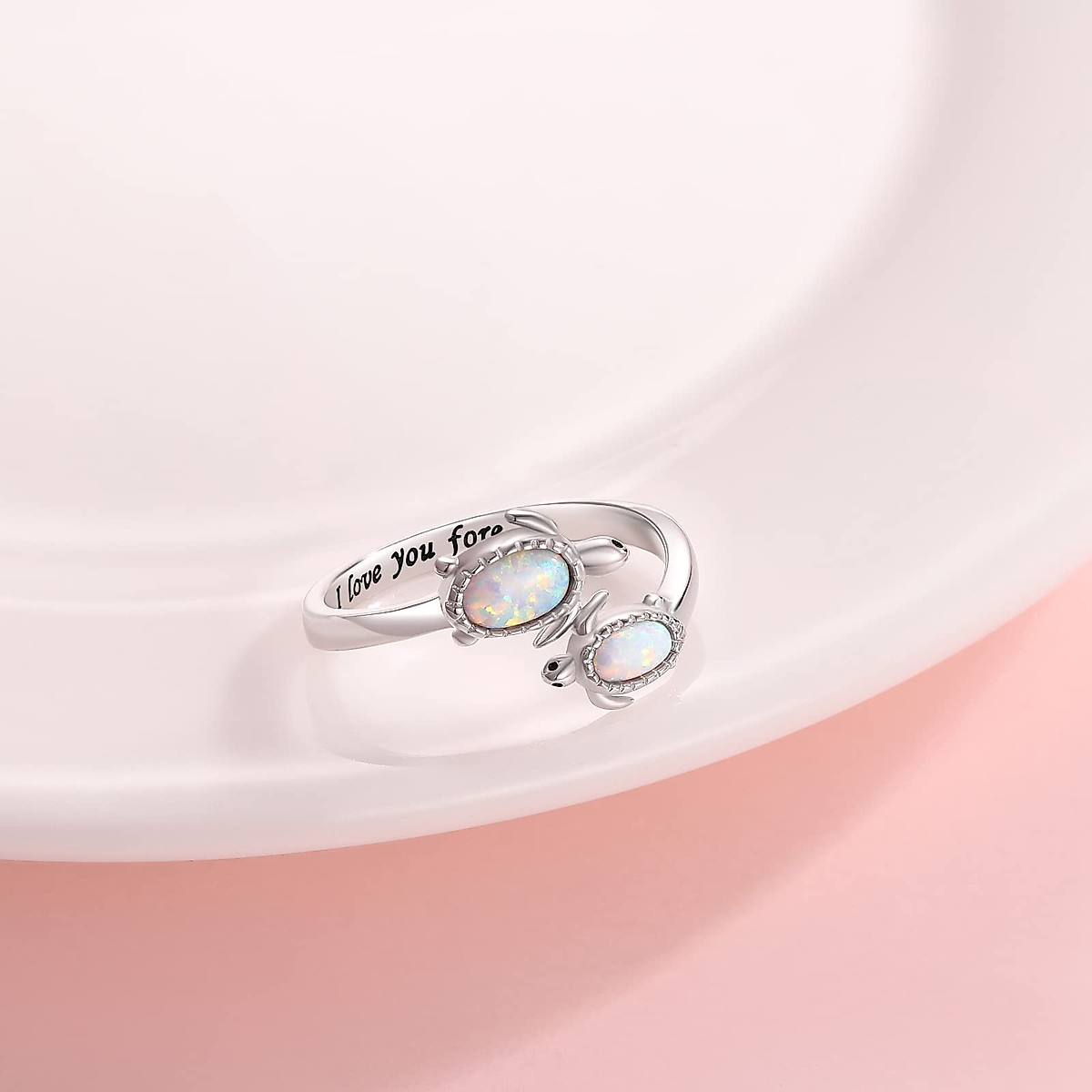 EJALEN 925-Sterling-Silver Opal /Turquoise Sea Turtle/Dolphin/Sea Life Ring - Inspirational I Love You Forever Adjustable Open Nature Ocean Mother Daughter Ring Cute Animal Jewelry Gifts for Women