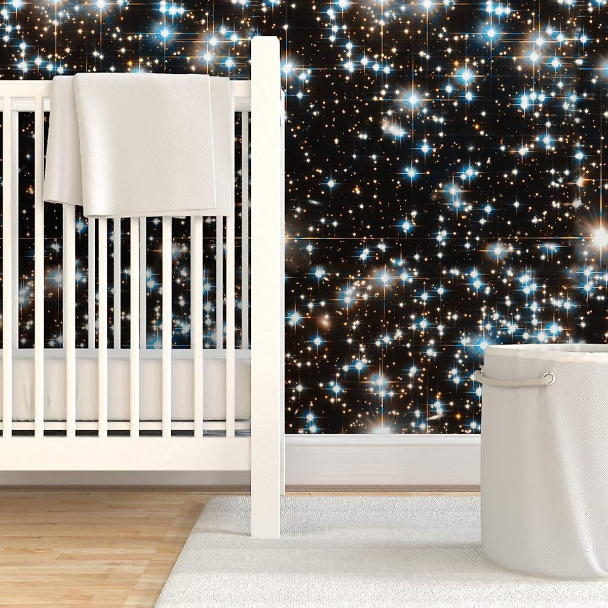 Peel & Stick Wallpaper Swatch - Stars Sparkle Star Field Dark Galaxy Universe Outer Space Photo Blue Nebula Black Custom Removable Wallpaper by Spoonflower