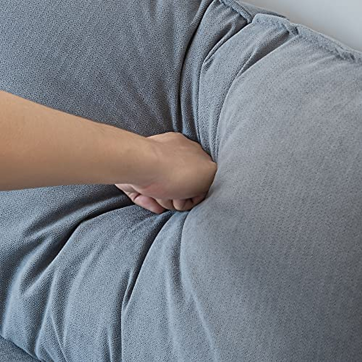 Familymill 90'' Modern Linen Accent L-Shaped Sectional Sofa, Upholstered Home Furniture Sofa Couch with Golden Metal Legs for Living Room/Bedroom/Apartment, Grey