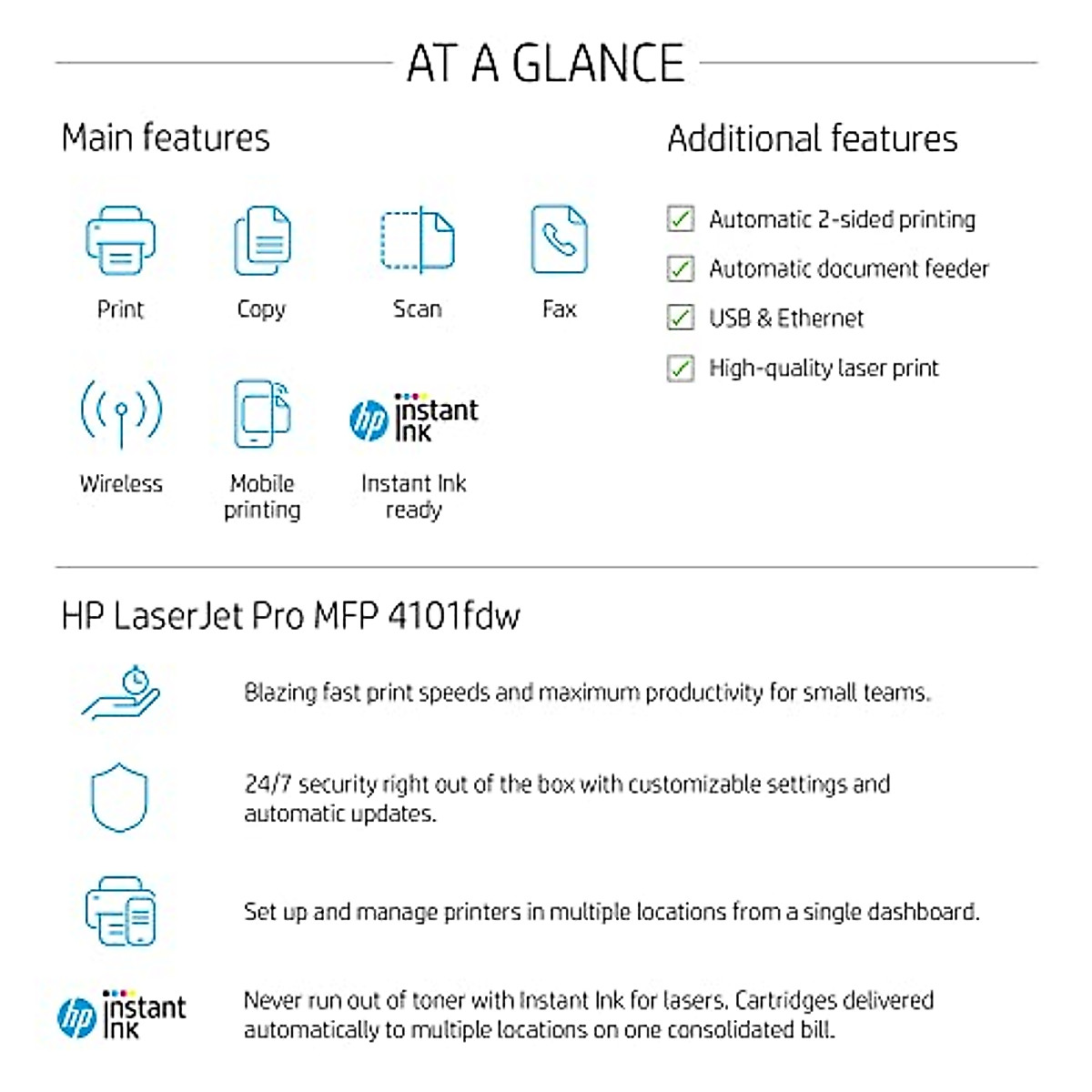 HP LaserJet Pro MFP 4101fdw Wireless Black & White Printer with Fax
