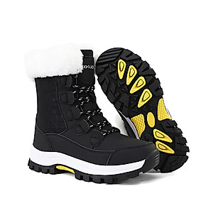 COOJOY Womens Winter Snow Boots Waterproof Shoes Tennis Walking Comfortable Hiking Booties Furry Mid Calf Warm Lightweight Black,US10 EU42