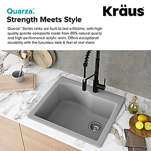 KRAUS KGD-441 Quarza 25-inch Dual Mount Single Bowl Granite Kitchen Sink in Grey