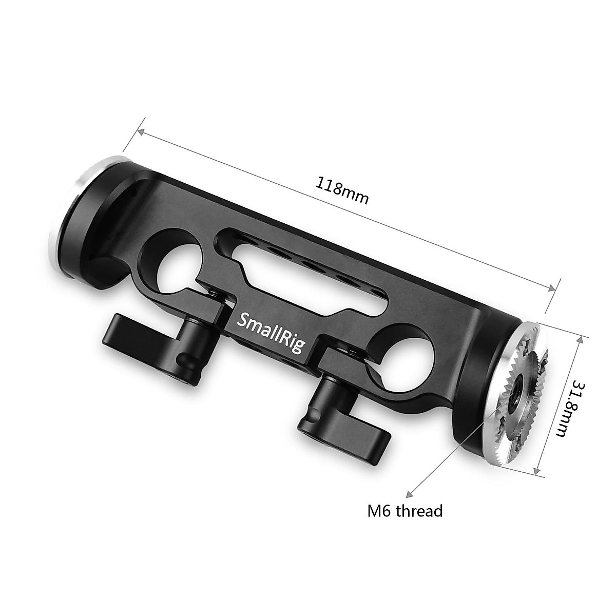 SMALLRIG Camera Extension Arm Connector 15mm Dual Rod Clamp with Rosette (M6, 31.8mm) for Camera Shoulder Support -1898