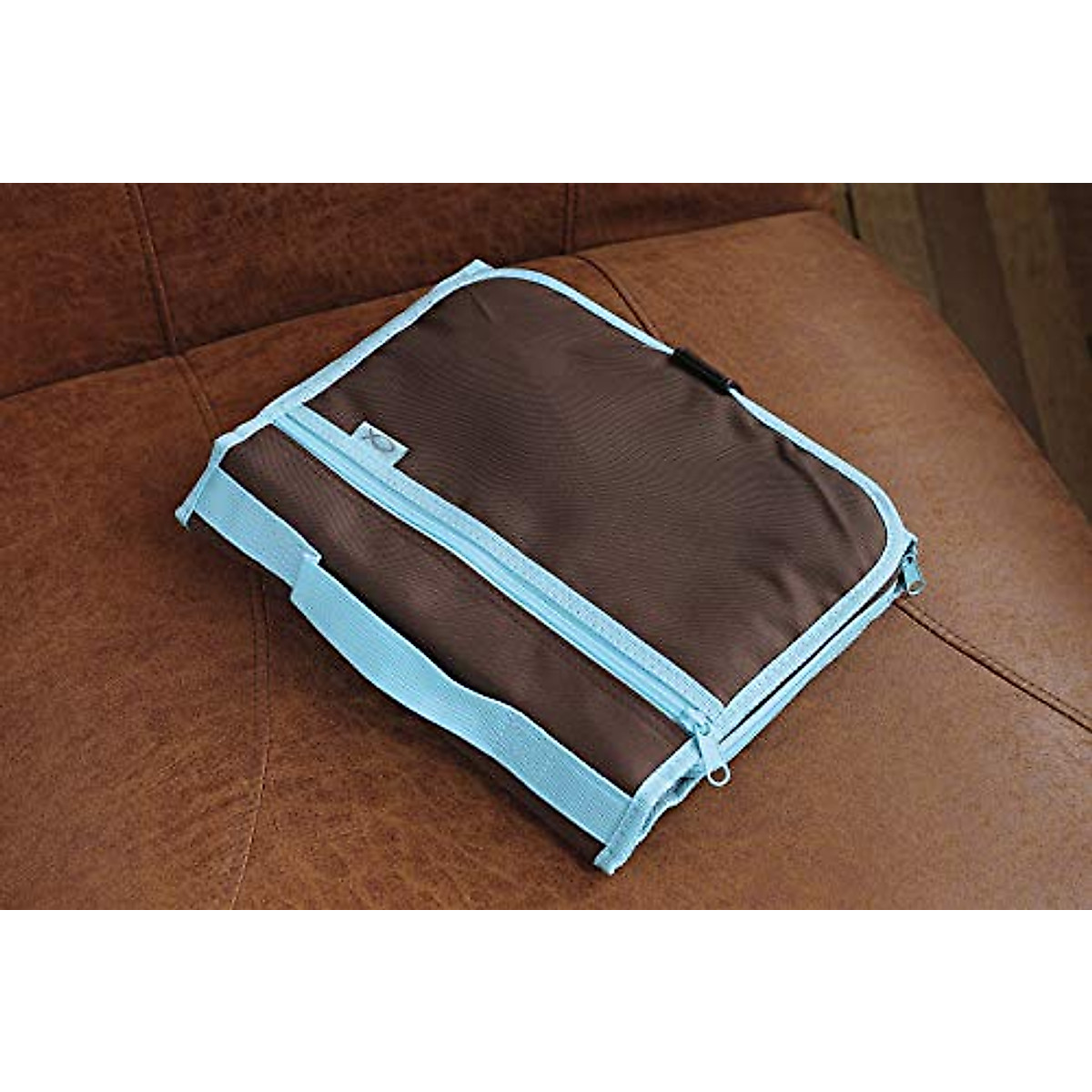 Tri-Fold Bible Cover, Bible Study Organizer, Velcro Closure, Nylon, Brown/Blue, Large