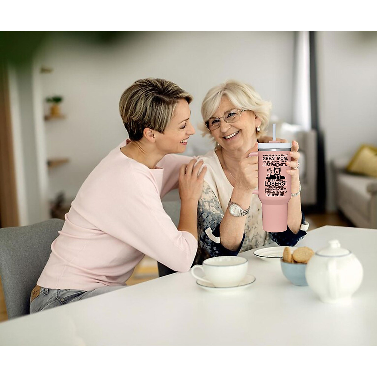 DOUBLECHILD Mothers Day Gifts for Mom from Daughter, Son, Kids - Great Mothers Day Tumbler - Ideas Presents for Mom on Birthday, Xmas - Insulate Stainless Steel Tumbler 20oz, Pink 40oz with Handle