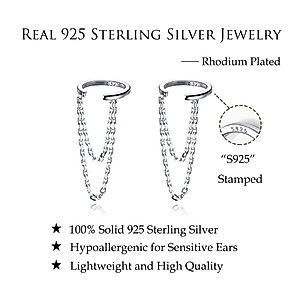 Reffeer Solid 925 Sterling Silver Cuff Earrings Chain for Women Cartilage Wrap Earrings Helix Cuffs (A-Silver)