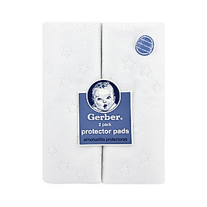Gerber, Baby Boys and Girls Newborn Infant Baby Toddler Nursery Waterproof Barrier Bedding Crib Protector Pad, 18”x 7”, White, 2 Pack