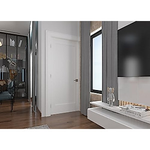 34 in. x 80 in.Left-Handed Solid Core Prehung Interior Door Primed White Single Panel with Satin Nickel Hinges