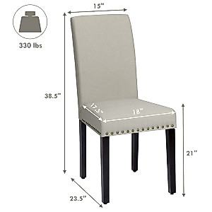 GORELAX Upholstered Dining Chairs Set of 4, Fabric Parsons Chair w/Solid Wood Legs, Nailhead Trim, Padded Seat, Kitchen Chairs for Dining Room, Kitchen, Living Room (Beige, Set of 4)