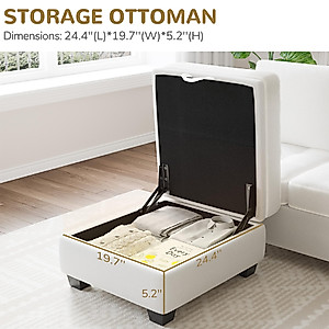 coucheta 100.6" Modular Sectional Sofa with Storage, Home Sofa Living Room with 4 Seat, L-Shaped Bench Chenille for Offices and Apartments, Deep Seat Sofa with Double Sided Chaise Longue, Beige