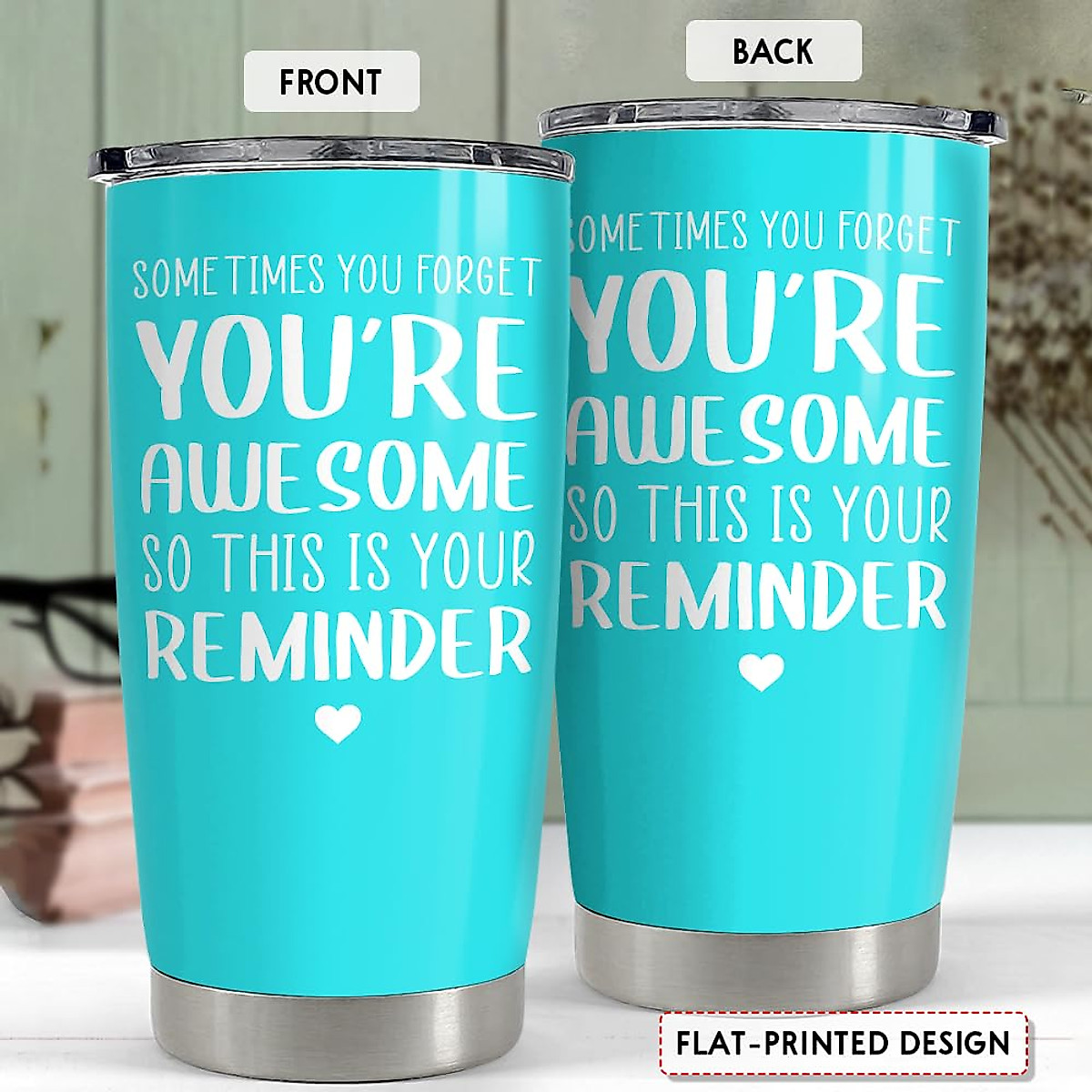 SANDJEST Sometimes You Forget That You’re Awesome So This Is Your Reminder Tumbler Gift Set - Birthday, Christmas Inspirational Gifts for Women, Men - 20oz Insulated Coffee Travel Mug