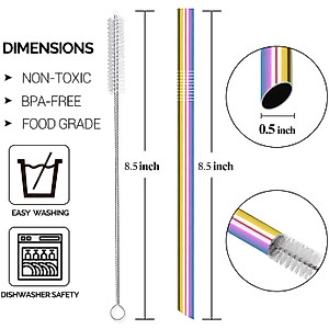 ESSBES Reusable Metal Boba Smoothies Drinking Straws 0.5'' Extra Wide for Bubble Tea Milkshakes Jumbo Drinks 7 PCS