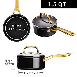1.5 QT Enamel Black Sauce Pan with Lid, MSMK Designed Enamel Exterior Coating Withstand High Temperature And Fade Resistance, Pfoa Fre, Burnt Also Non Stick, Oven Safe, Dishwasher Safe…