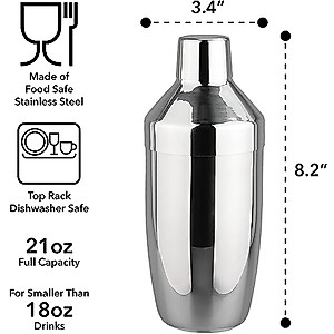 Arora 21oz Double Wall Stainless Steel Cocktail Shaker with insulated Design and Built-in Strainer，Margarita Mixer Drink Shaker for Bartending Home bar