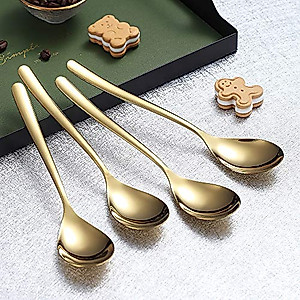 Gold Soup Spoons 4 Pieces, Homquen Stainless Steel 8.1" Smooth Edge Modern Design Spoon Silverware Set Dinner Spoon Table Spoon, Dessert Spoon Dishwasher Safe