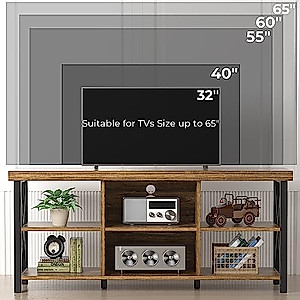 GreenForest TV Stand for TV up to 65 inches Entertainment Center with 6 Storage Cabinet for Living Room, 55 inch Television Stands Console Table, Walnut