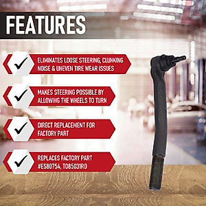 Replacement Tie Rod End - ES80754 - Compatible with Ford Vehicles - 2005, 2006, 2007, 2008, 2009, 2010, 2011, 2012, 2013, 2014, 2015, 2016 F-250 Super Duty, F-350 Super Duty - Front Left Outer Tie Rod