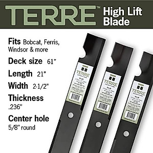 Terre Products, 3 Pack High Lift Lawn Mower Blades, 61 Inch Deck, Replacement for Ferris 1520842, 1520842S, 5020842, 5101755S, Bobcat 112111-03, Scag 48111, 481708, 481712, Husqvarna 539101733