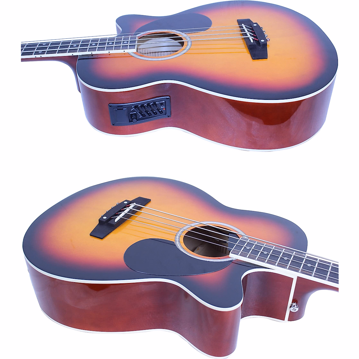 Vizcaya Full Size 4 Strings Cutaway Acoustic-Electric Bass Guitar With 4-Band Equalizer,5mm Padding Gig Bag,Strap, Picks-Sunburst
