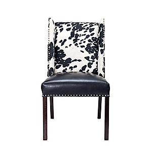 Sole Designs Rexford Collection Faux Leather and Fabric Upholstered Wingback Dining Chair with Holstein Pattern and Nailhead Trim, Set of 2, Black