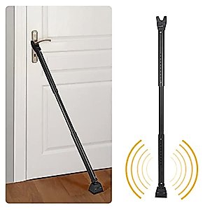 HoneSecur 2-in-1 Door Security Bar with Alarm & Sliding Patio 28″ Door Stopper 120db Loud Alert Siren Security Jammer Bar Window Child Proof Adjustable Constructed of High Grade Iron - Black